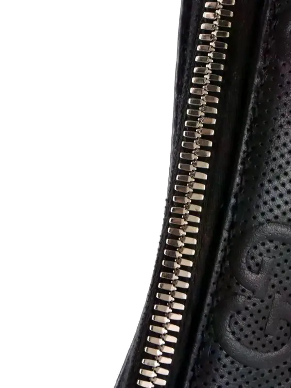 Gucci Front Zip Messenger Gg Embossed Perforated Leather Small Crossbody Bag