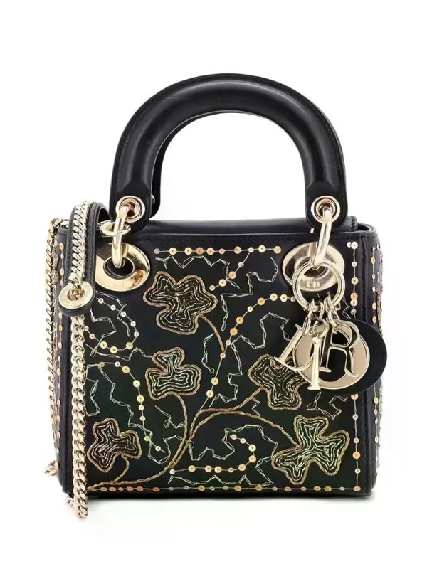Dior Lady Mini Embroidered Calfskin Satchel - Black