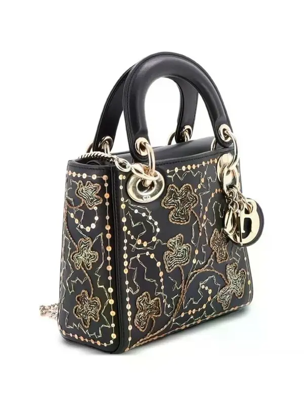 Dior Lady Mini Embroidered Calfskin Satchel - Black