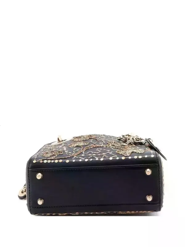 Dior Lady Mini Embroidered Calfskin Satchel - Black