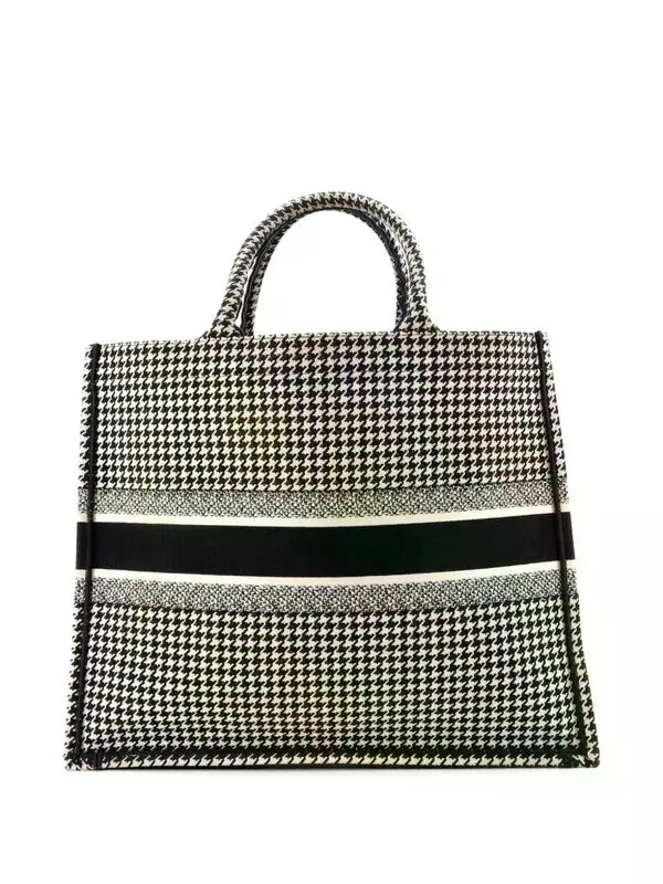 Dior Book Houndstooth Canvas Large Tote Bag - Black
