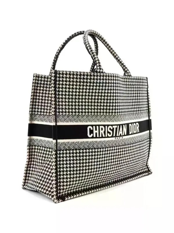 Dior Book Houndstooth Canvas Large Tote Bag - Black