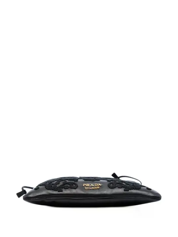 Prada Embroidered Leather Drawstring Pouch