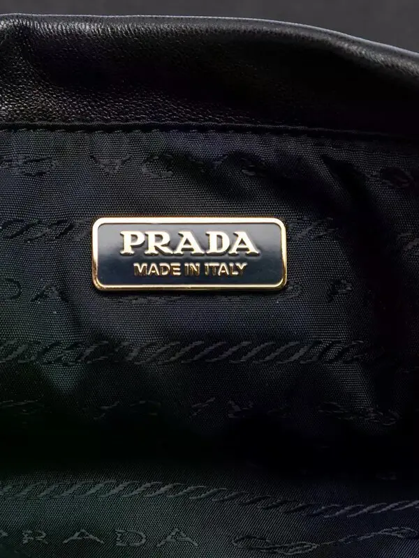 Prada Embroidered Leather Drawstring Pouch