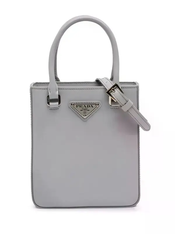 Prada Small Brushed Leather Tote Satchel - Grey