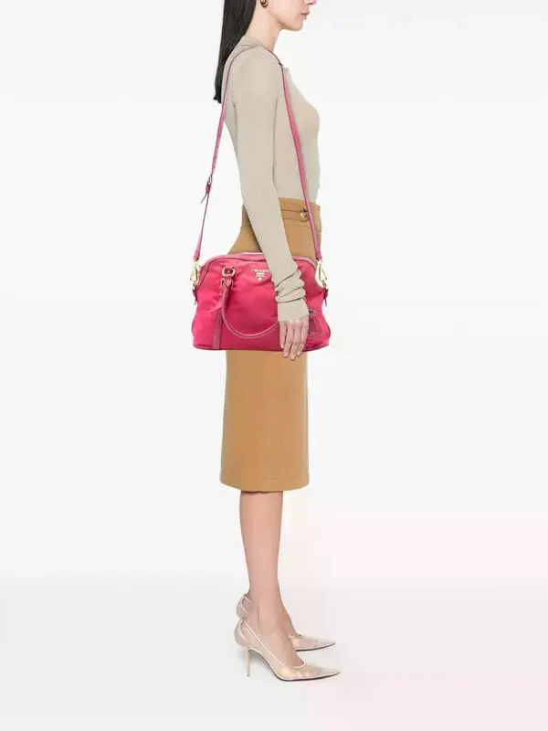 Prada Saffiano Trimmed Tessuto Dome Satchel