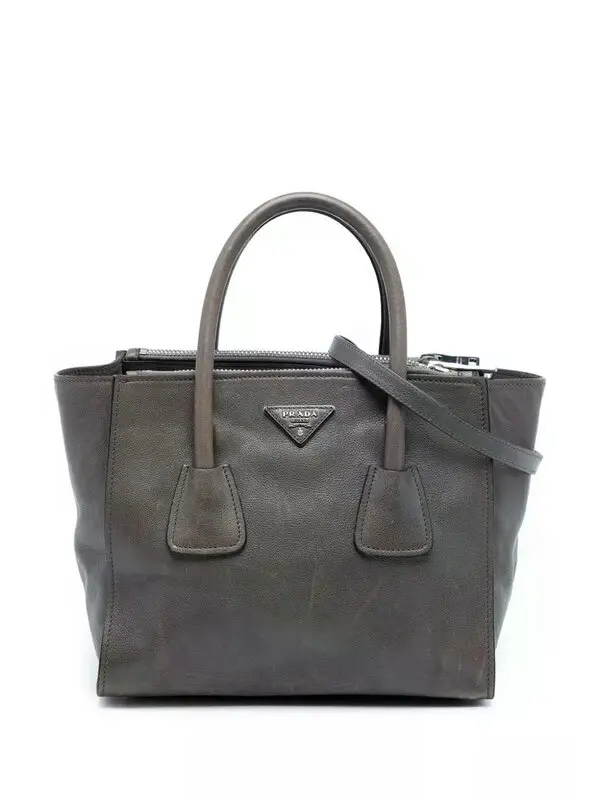 Prada Small Glace Calf Twin Pocket Satchel - Grey
