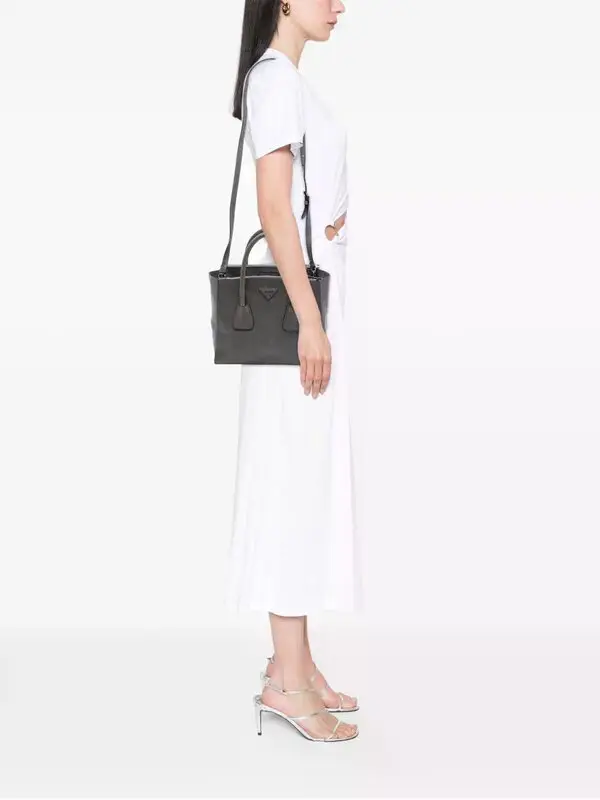 Prada Small Glace Calf Twin Pocket Satchel - Grey