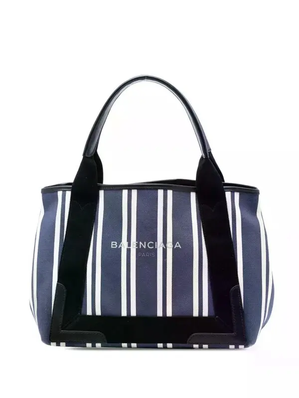 Balenciaga 2017 Canvas Striped Cabas S Tote - Blue