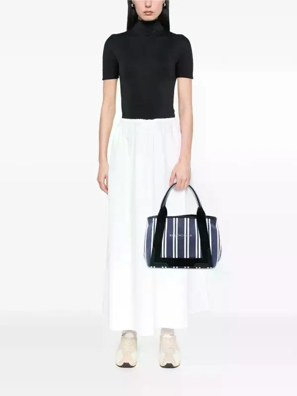 Balenciaga 2017 Canvas Striped Cabas S Tote - Blue