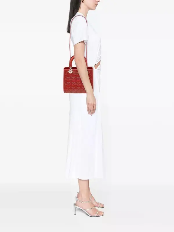 Dior 2010 Medium Patent Cannage Lady Satchel - Red