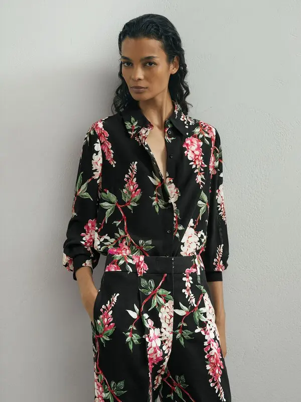 ATELIER Silk Chiffon Floral-print Leanna Shirt