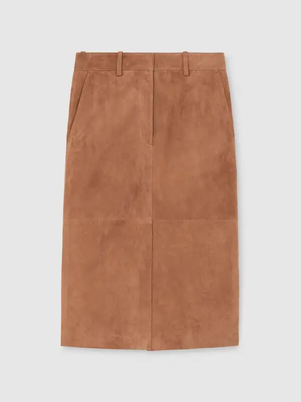 ATELIER Suede Pencil Midi Skirt