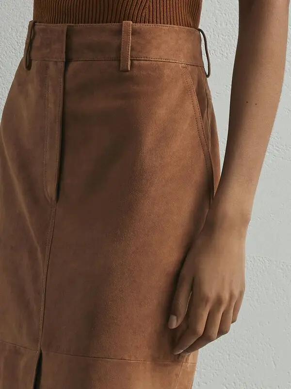 ATELIER Suede Pencil Midi Skirt