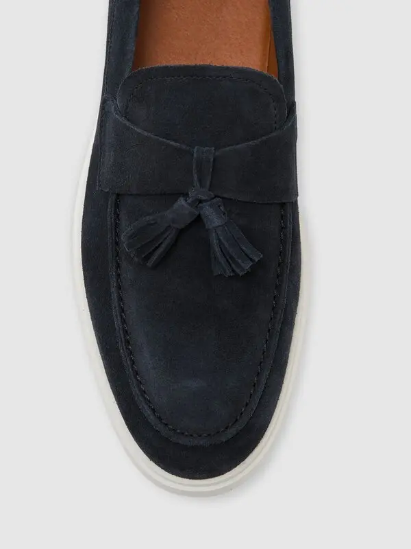 REISS Suede Tassel Loafers - Dark Navy
