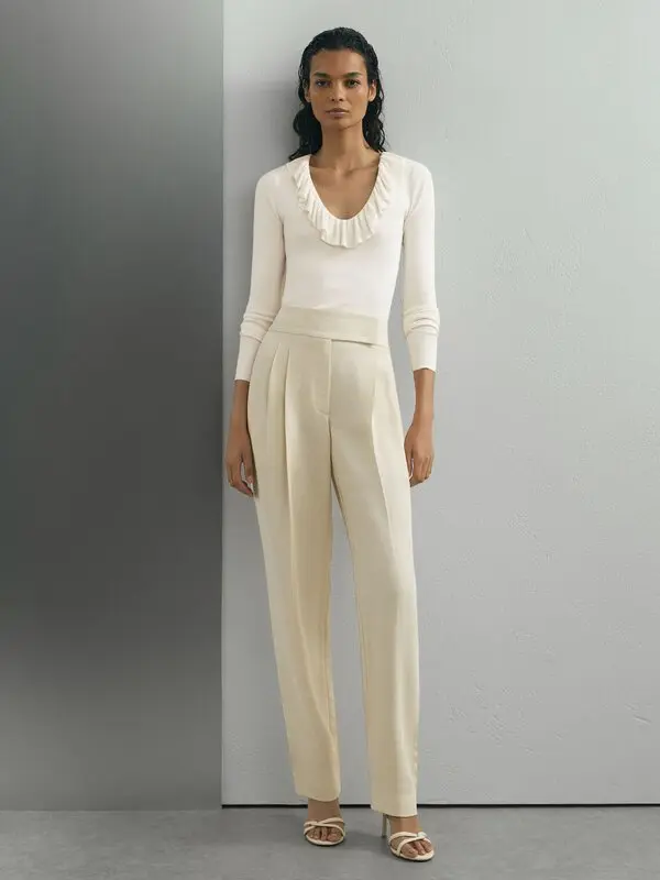 ATELIER Silk-blend Knit Top With Ruffle V-neckline