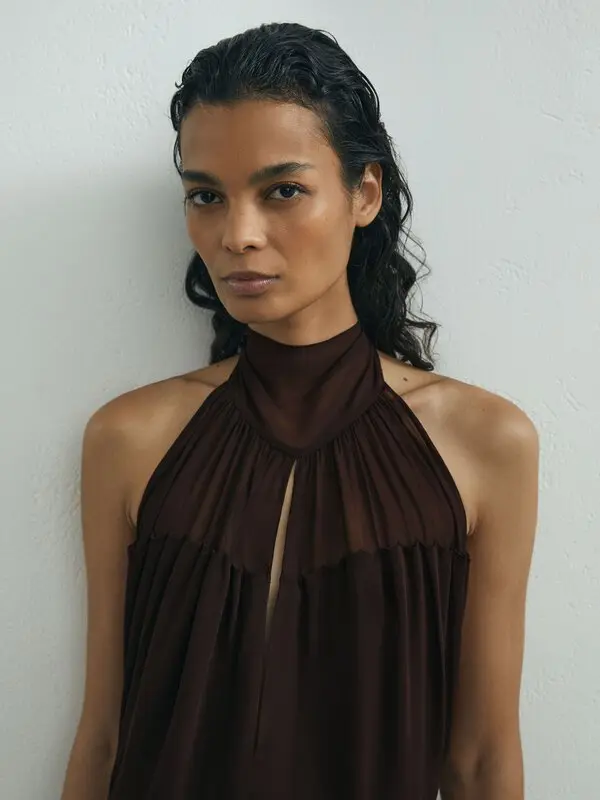 ATELIER Chiffon Draped Halterneck Maxi Dress
