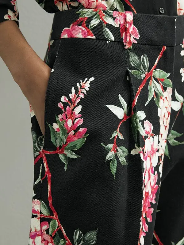 ATELIER Cotton Floral-print Tapered Trousers