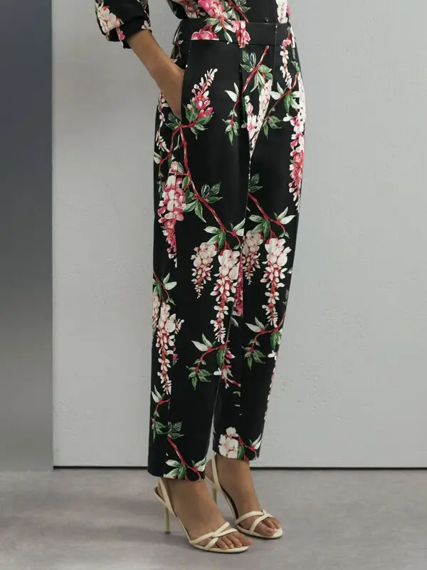 ATELIER Cotton Floral-print Tapered Trousers