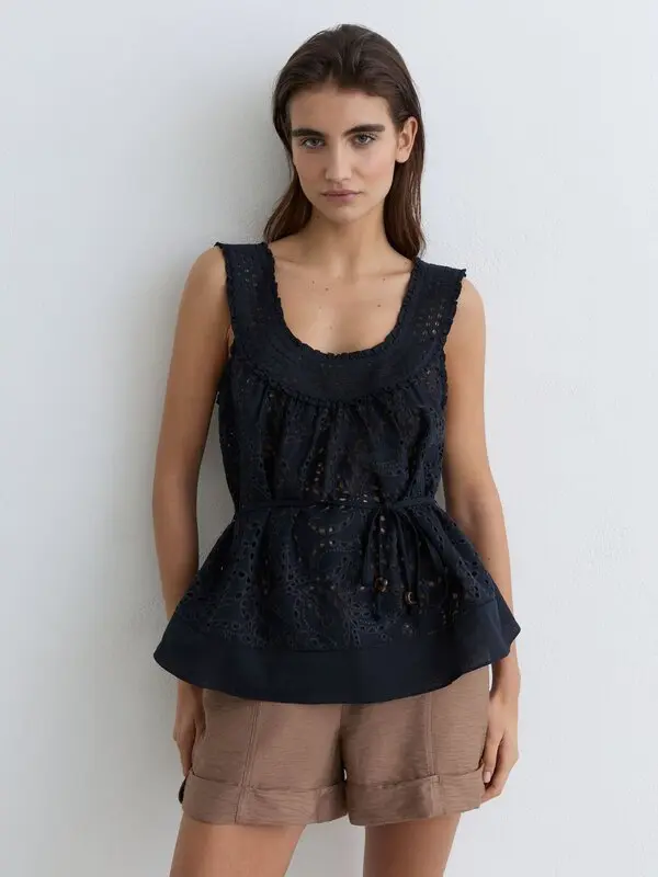 REISS Larna Cotton Broderie Anglaise Cami Top