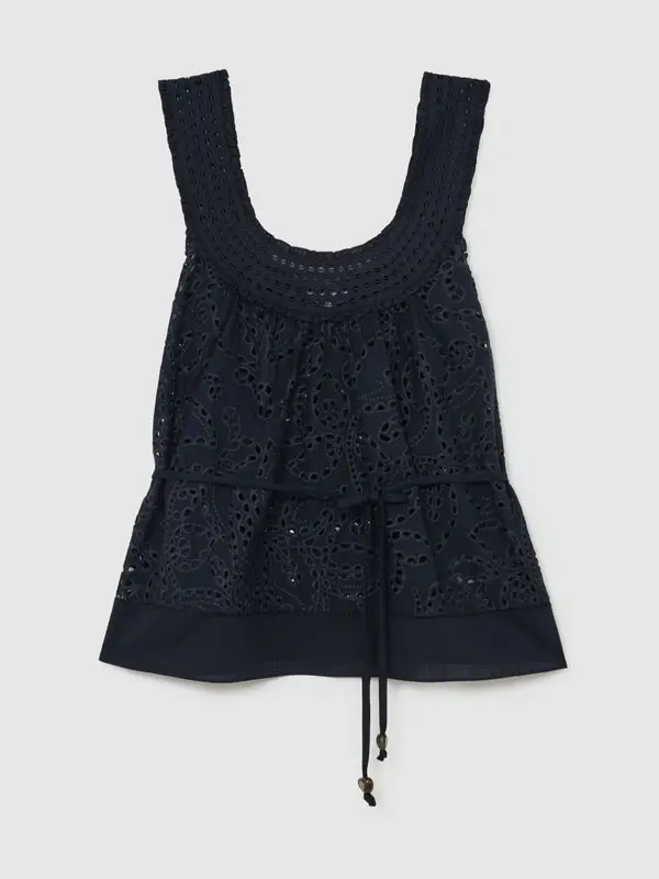 REISS Larna Cotton Broderie Anglaise Cami Top