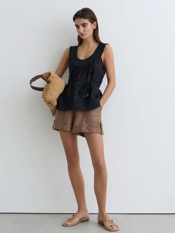 REISS Larna Cotton Broderie Anglaise Cami Top