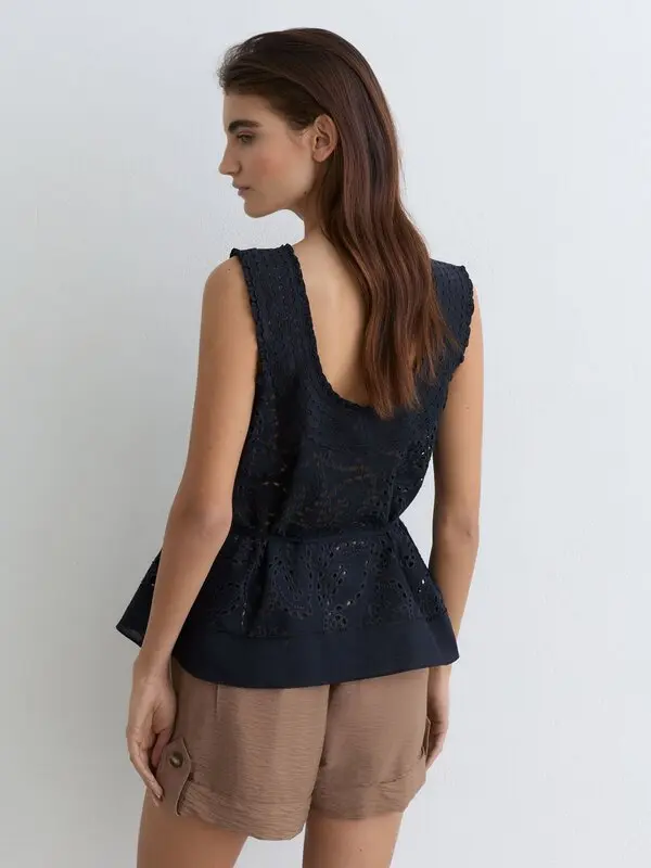 REISS Larna Cotton Broderie Anglaise Cami Top