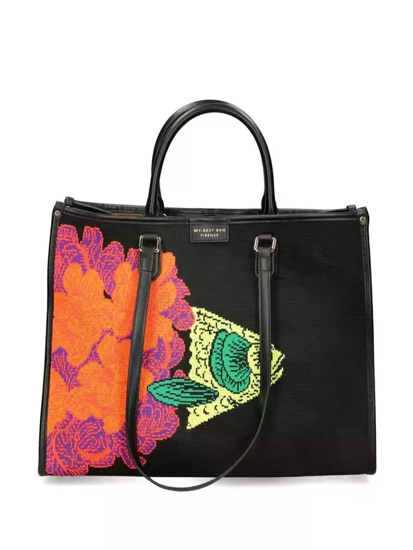 MY BEST BAG FIRENZE Atena Ethology Floral Fish Tote Bag - Black