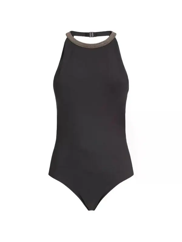 Brunello Cucinelli Beaded Halterneck Swimsuit - Black