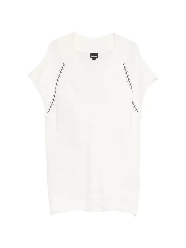 Just Cavalli V-neck Mini Dress With Stitch Detail - White