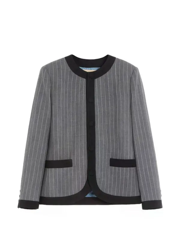 Valentino Garavani Pinstripe Wool Band Collar Jacket - Grey
