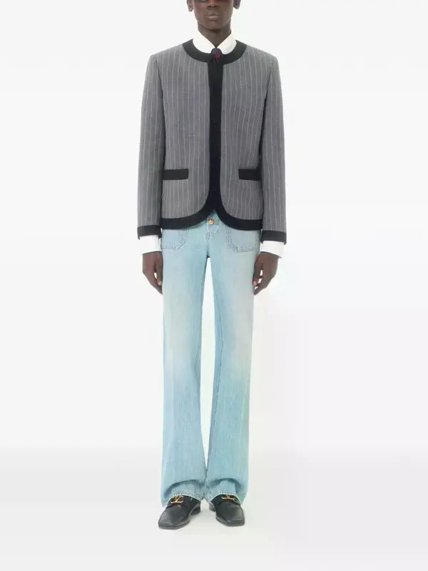 Valentino Garavani Pinstripe Wool Band Collar Jacket - Grey