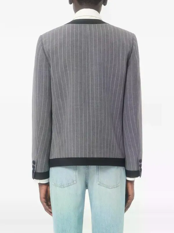 Valentino Garavani Pinstripe Wool Band Collar Jacket - Grey