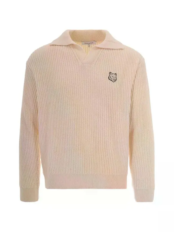 Maison Kitsuné Polo-collar V-neck Sweater - Neutrals