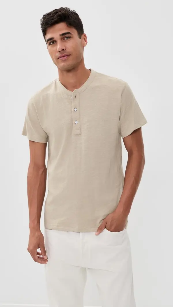 Rag & Bone Classic Flame Short Sleeve Henley Tee - Taupe