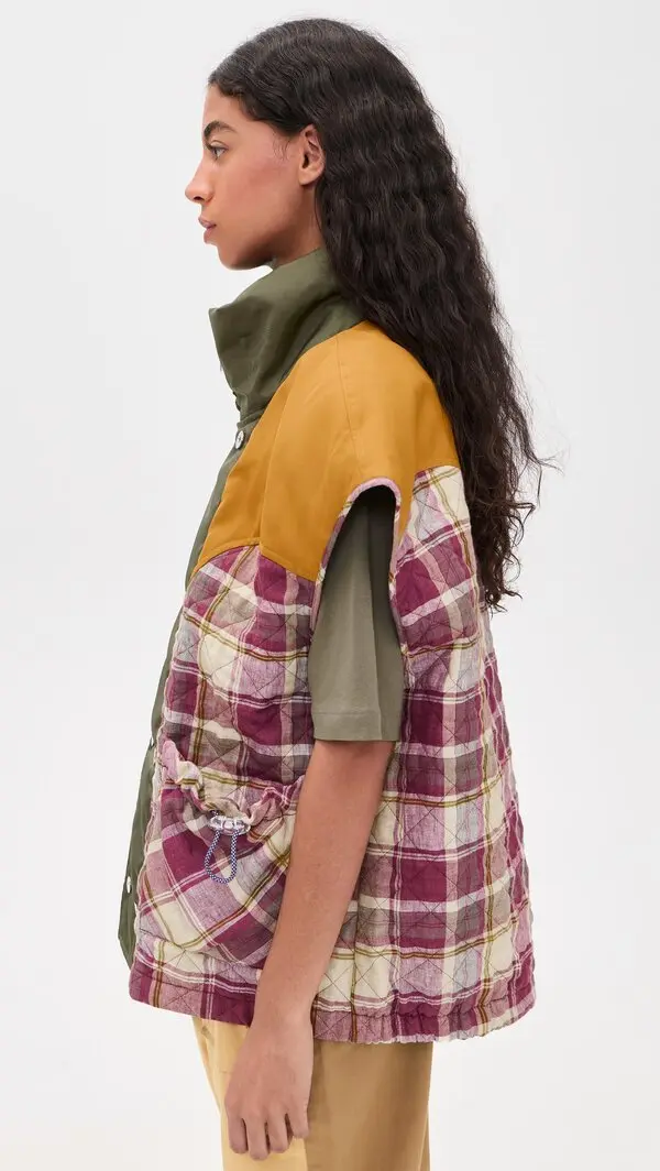 MARBELL Kate Vest Quilted Plaid Sleeveless With Funnel Neck - Red Smoothie