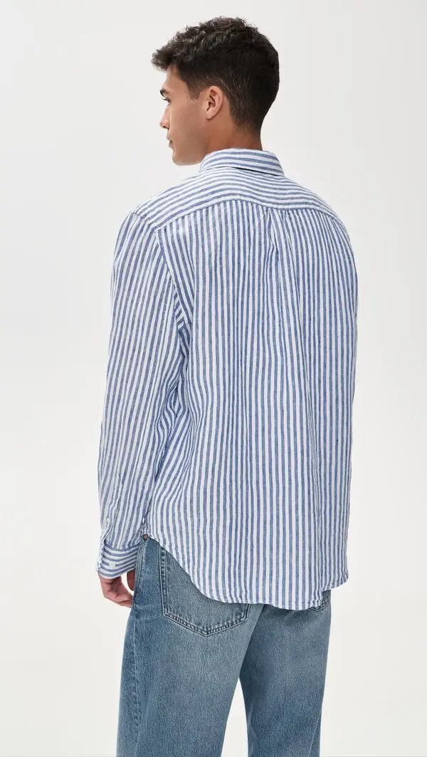 Madewell Long Sleeve Linen Top - Blue Stripe
