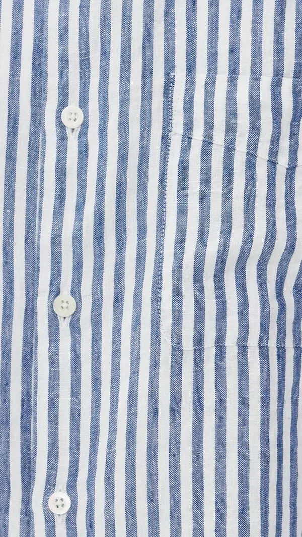 Madewell Long Sleeve Linen Top - Blue Stripe
