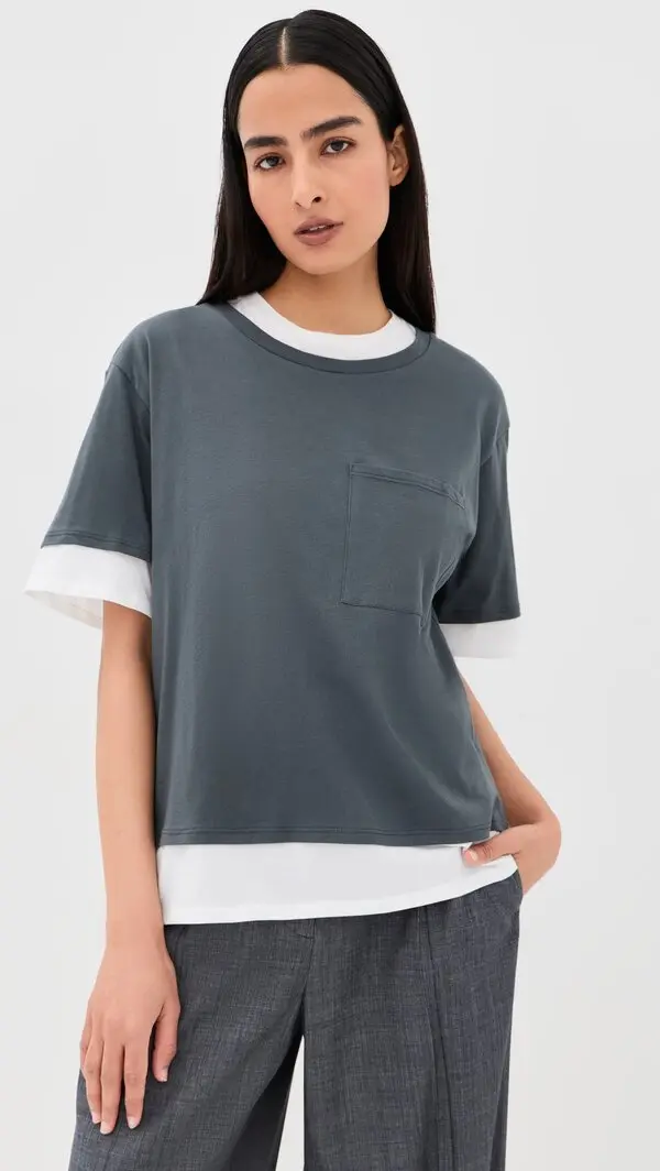 TWP Double Layered Tee - Charcoal/white