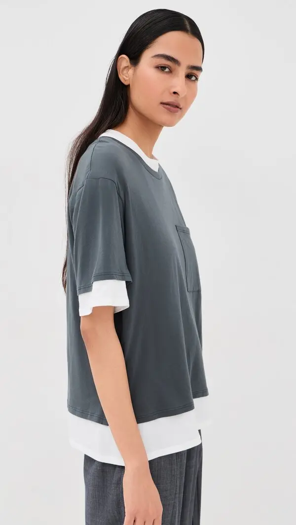 TWP Double Layered Tee - Charcoal/white