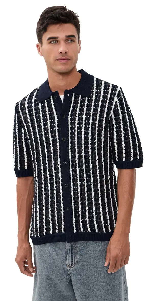 Rag & Bone Dalton Short Sleeve Crochet Shirt - Navml