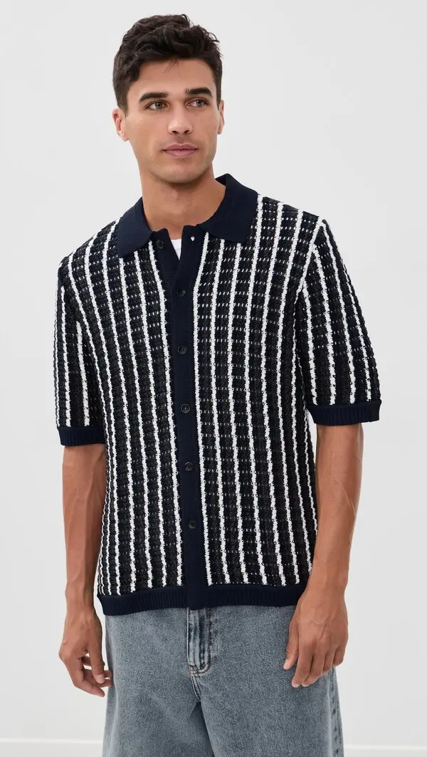 Rag & Bone Dalton Short Sleeve Crochet Shirt - Navml