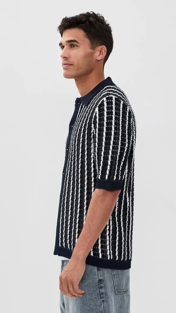 Rag & Bone Dalton Short Sleeve Crochet Shirt - Navml