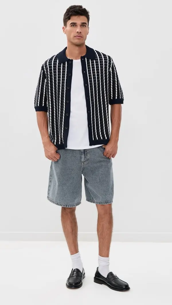Rag & Bone Dalton Short Sleeve Crochet Shirt - Navml