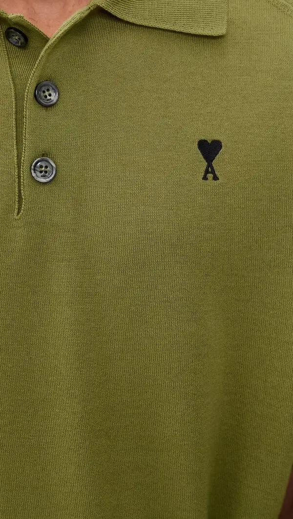 AMI Paris Short Sleeve Sweater Polo - Matcha/noir