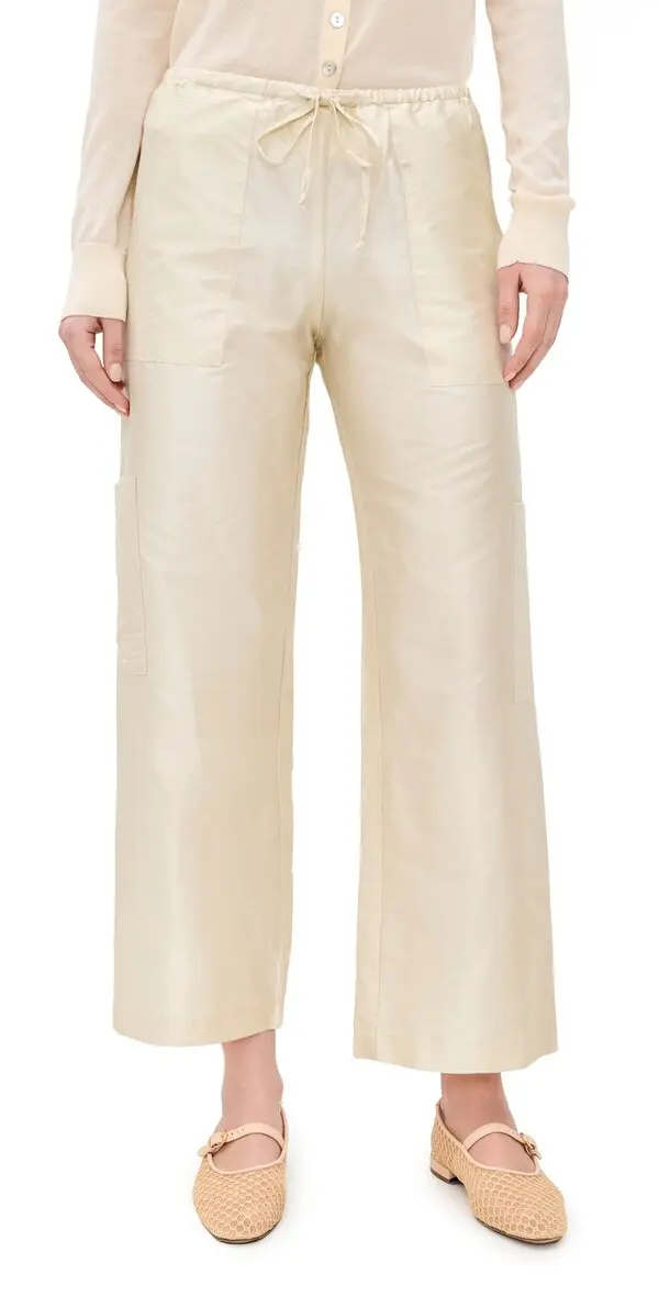Donni. Taffeta Drawstring Cargo Pants - Creme