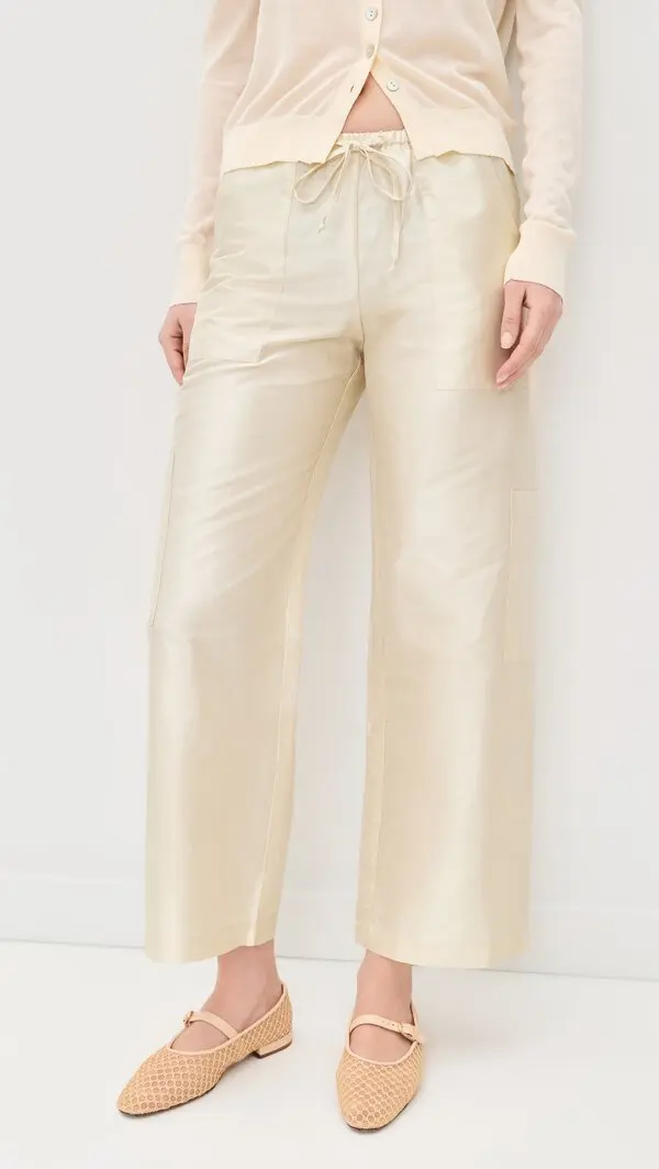 Donni. Taffeta Drawstring Cargo Pants - Creme