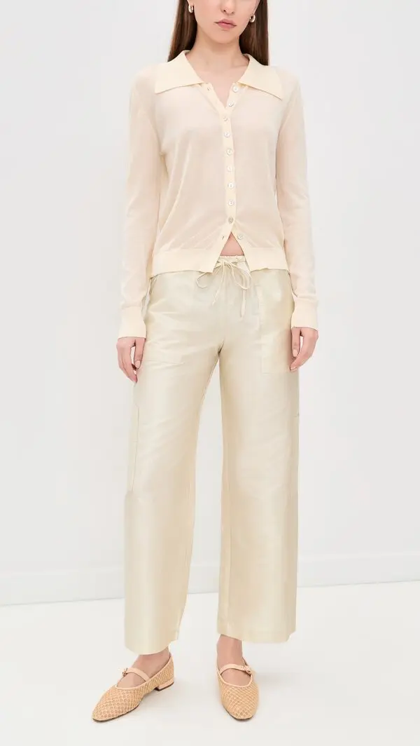 Donni. Taffeta Drawstring Cargo Pants - Creme