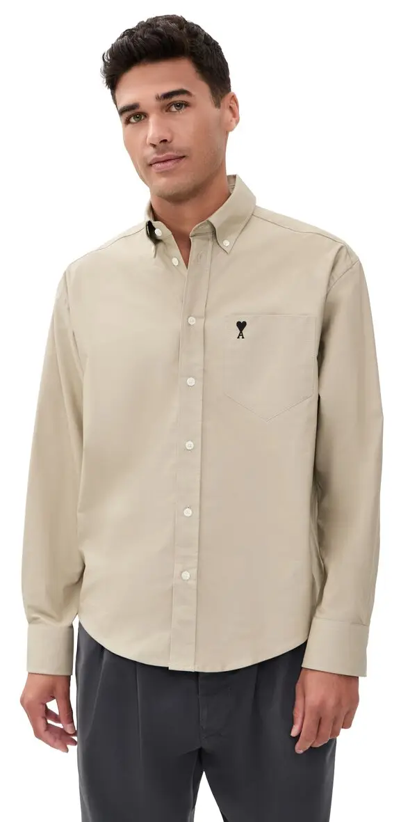 Ami Adc Boxy Button Down - Beige Taupe