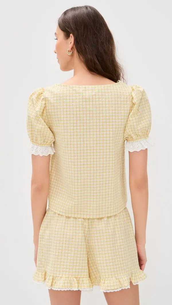 WAYF Emma Plaid Seersucker V-neck Top